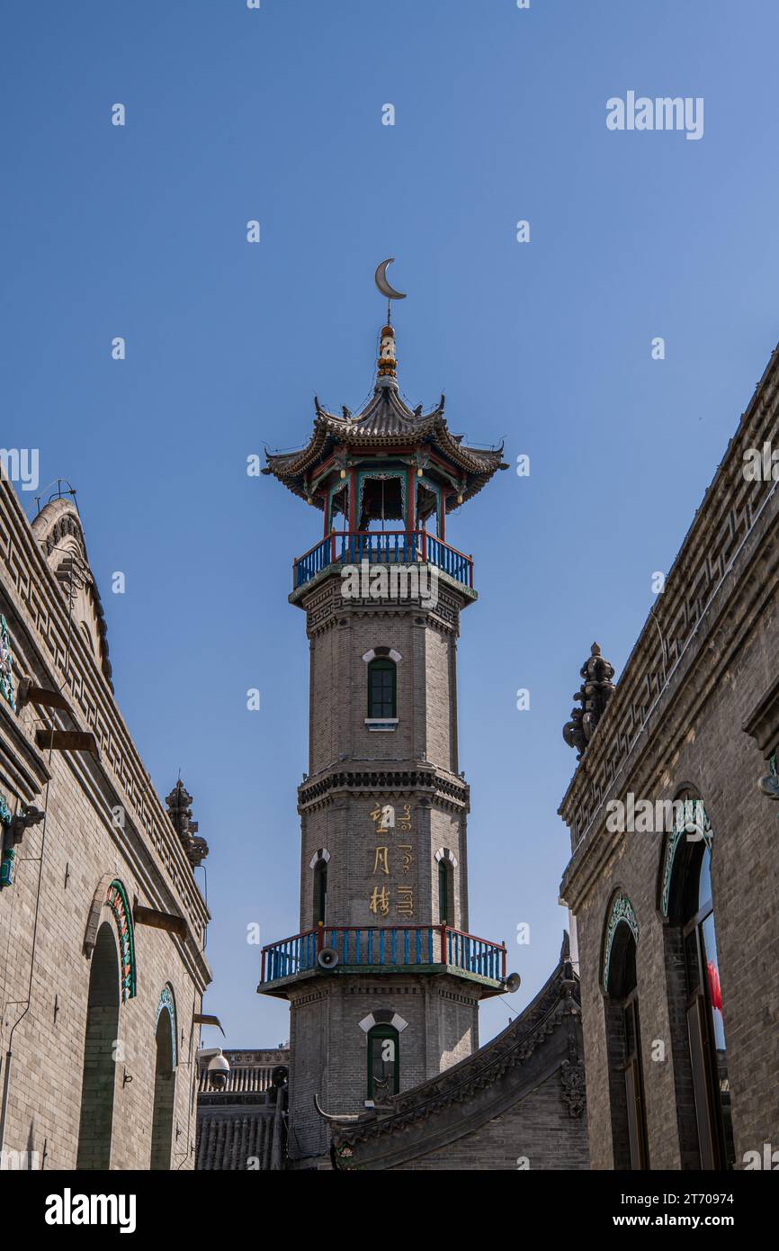 The street around the Great Mosque of Hohhot (a mosque in Huimin ...