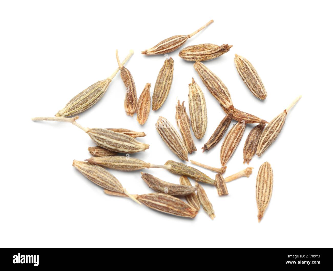 Heap of aromatic caraway (Persian cumin) seeds isolated on white, top ...