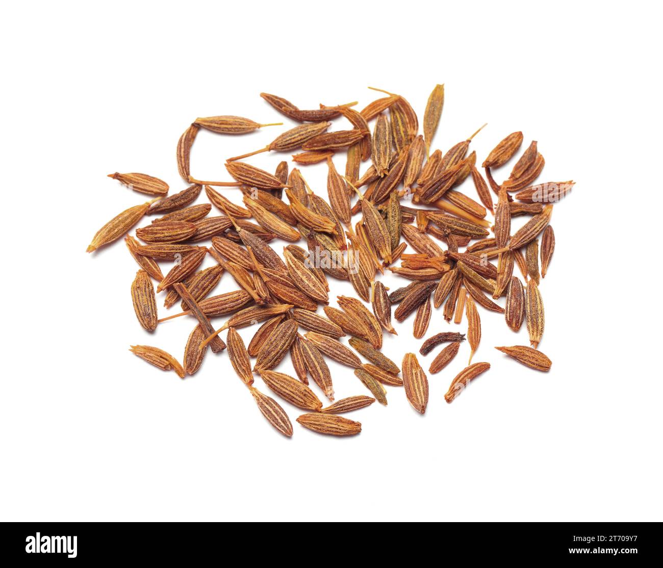 Heap of aromatic caraway (Persian cumin) seeds isolated on white, top ...