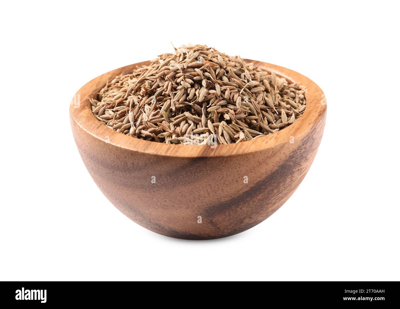 Bowl of aromatic caraway (Persian cumin) seeds isolated on white Stock ...