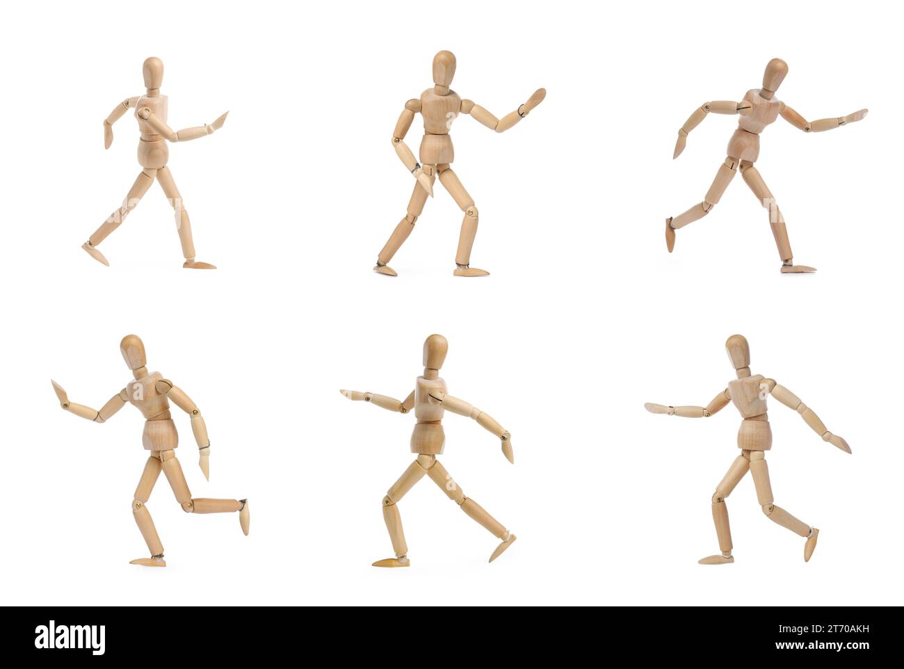 Wooden puppet on white background, collection of different poses Stock ...