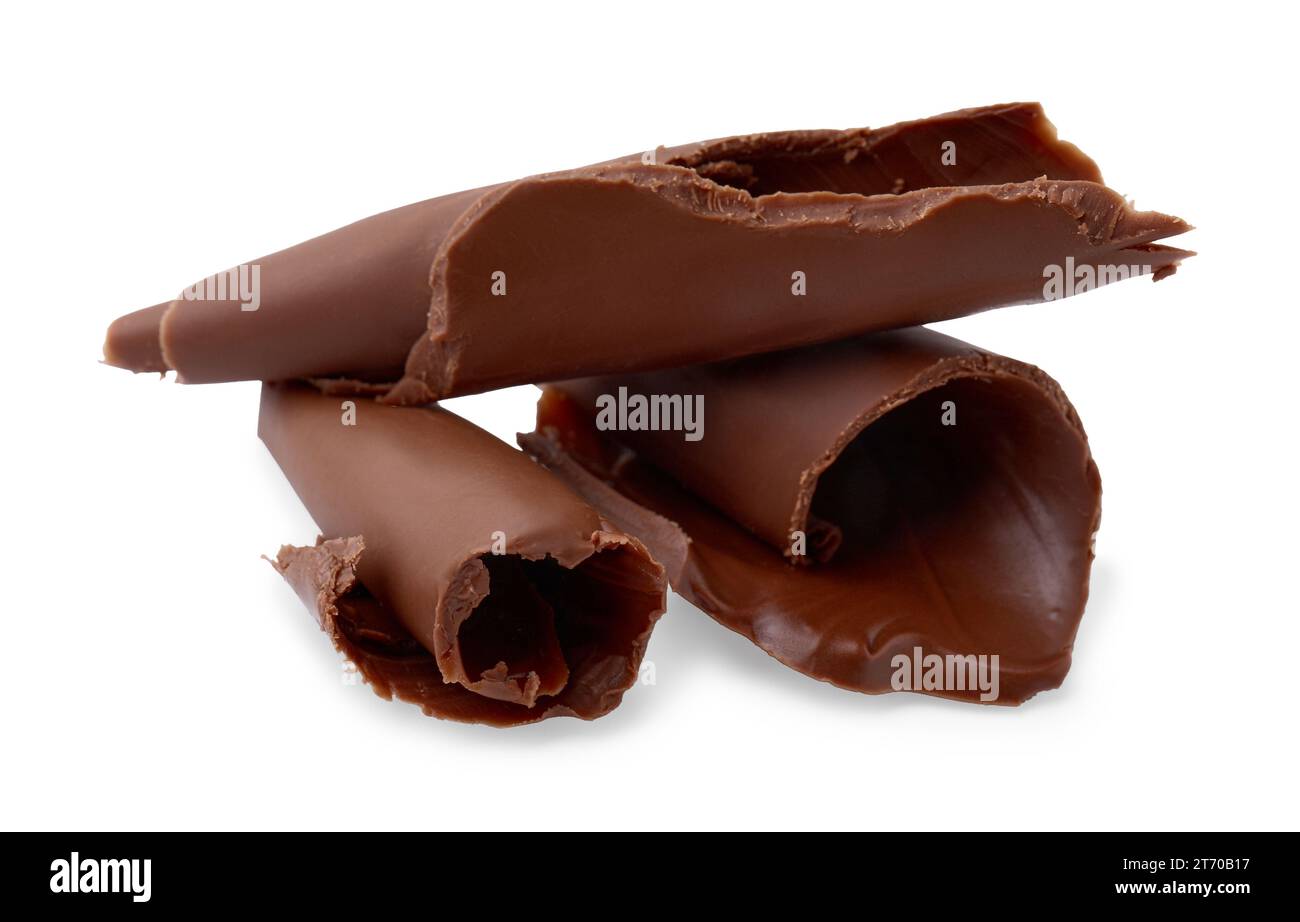 Tasty sweet chocolate shavings isolated on white Stock Photo - Alamy