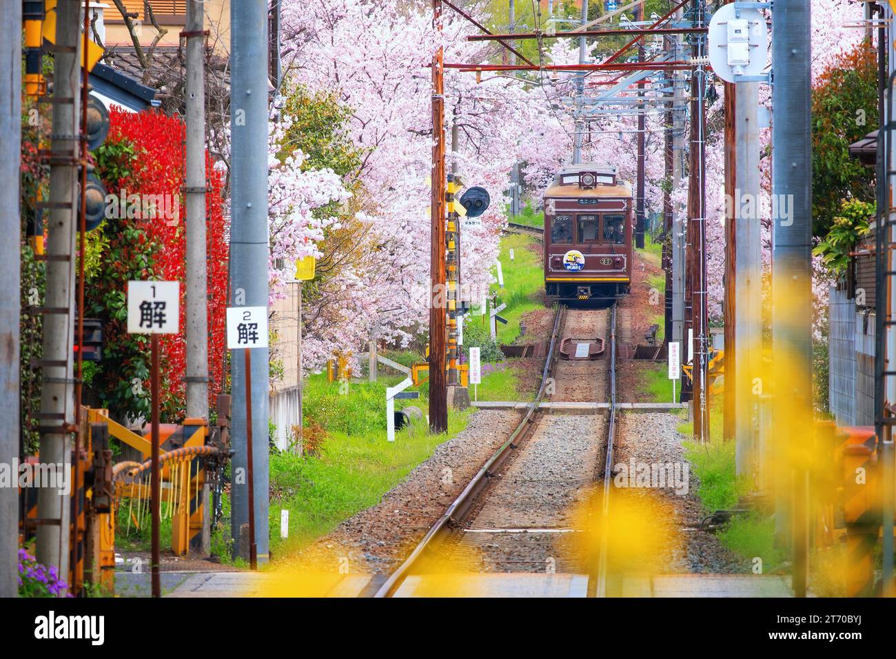 Kyoto, Japan - March 31 2023: Keifuku Tram is operated by Keifuku ...
