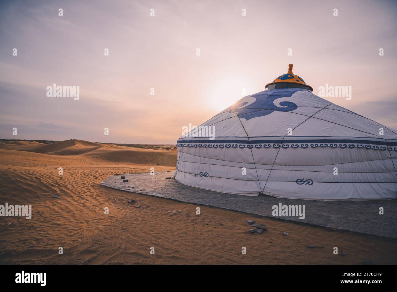 Mongolian Yurt in the Gobi Desert, Baotou, Inner Mongolia. Sunset sky ...