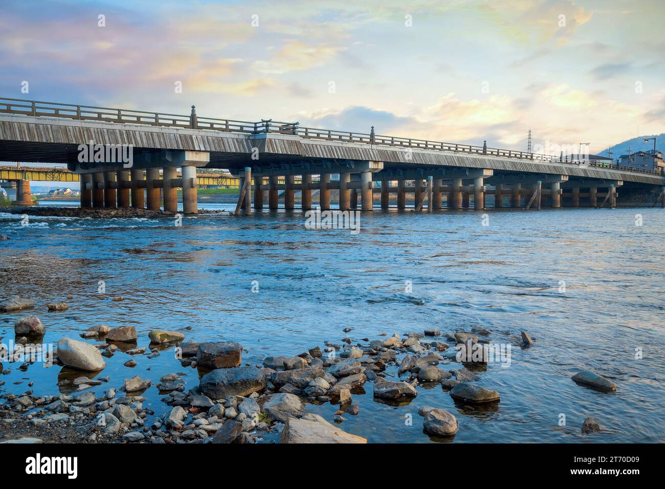 Kyoto, Japan - April 1 2023: Uji Bridge the crosses the Uji river was ...