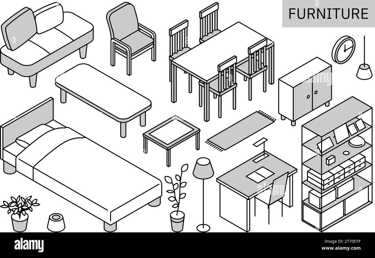 Illustration of furniture needed for new life, simple isometric ...