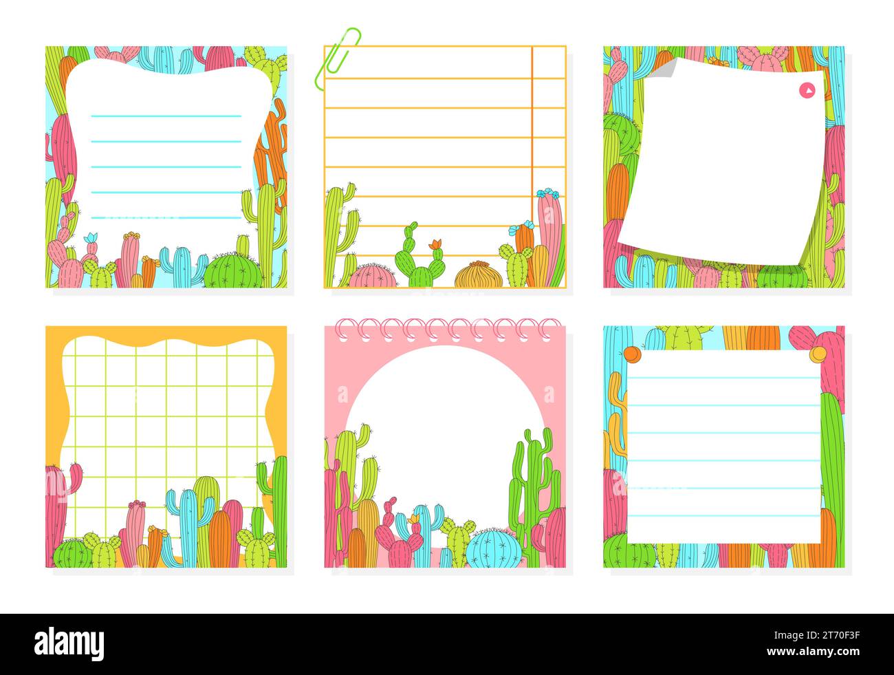 Paper sticky notes, Notepaper Sticker Notepads set with cacti. Sheet ...