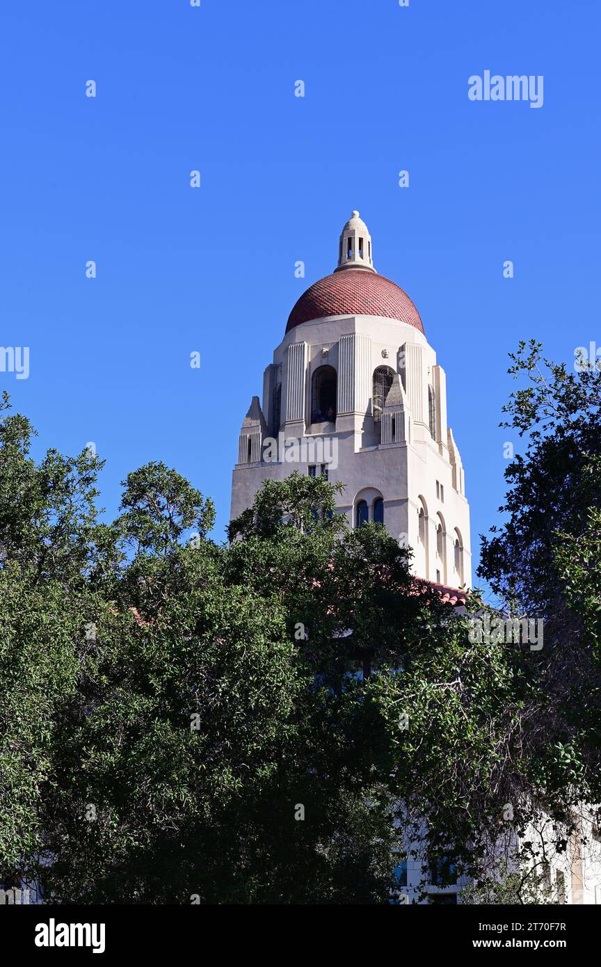 Stanford, California, USA. Hoover Tower, a campus landmark at Stanford ...