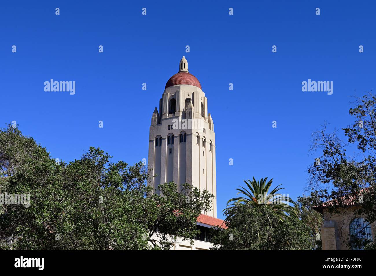 Stanford, California, USA. Hoover Tower, a campus landmark at Stanford ...