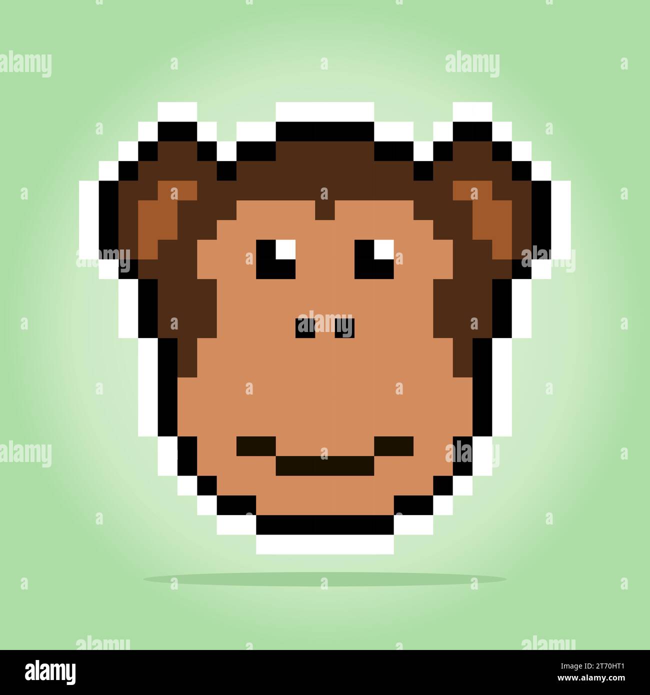 8 bits of monkey head pixels. Animals for game assets and cross stitch patterns in vector ...