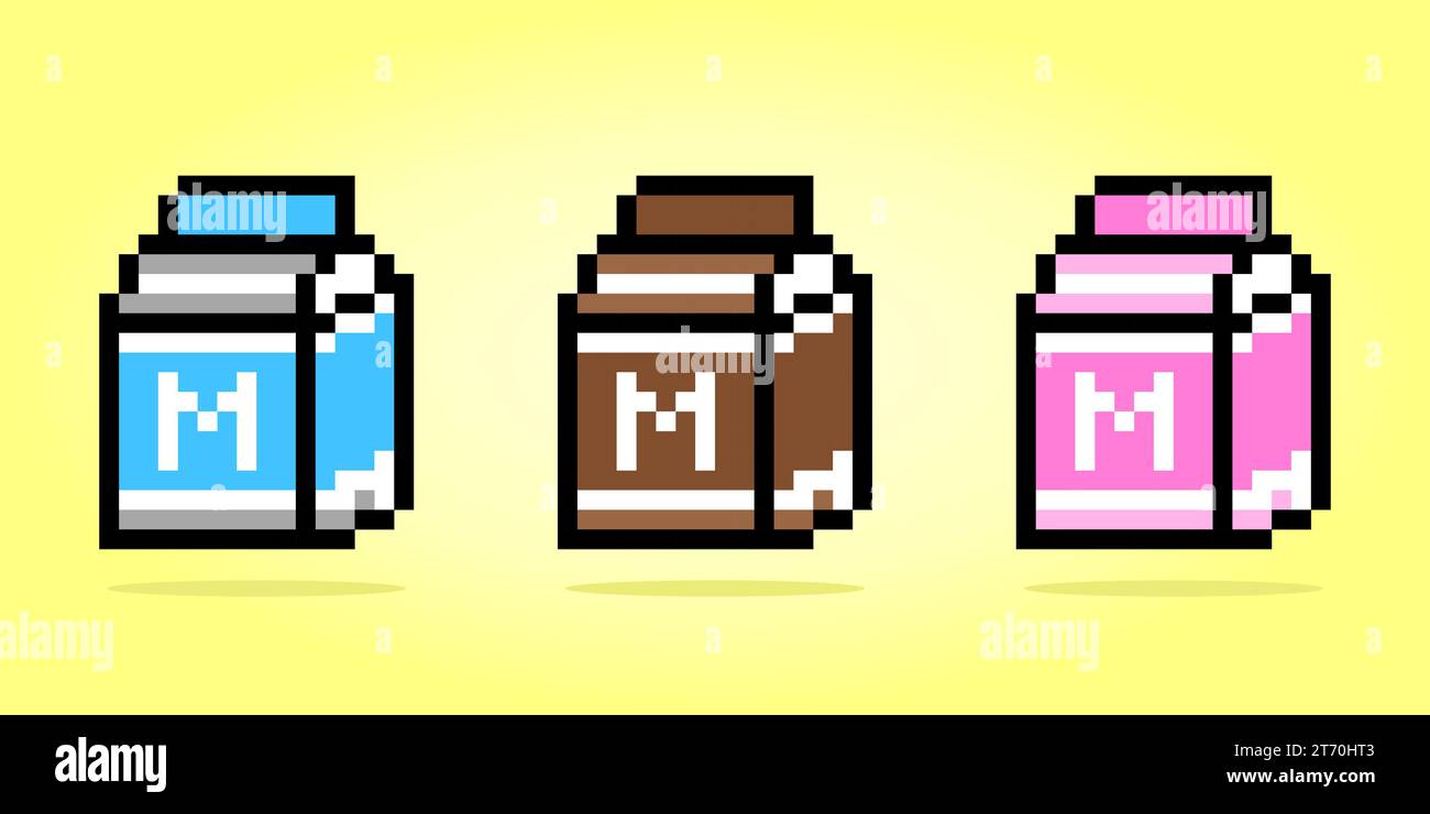 8 bit pixel a box milk. Drinks for game assets and cross stitch ...