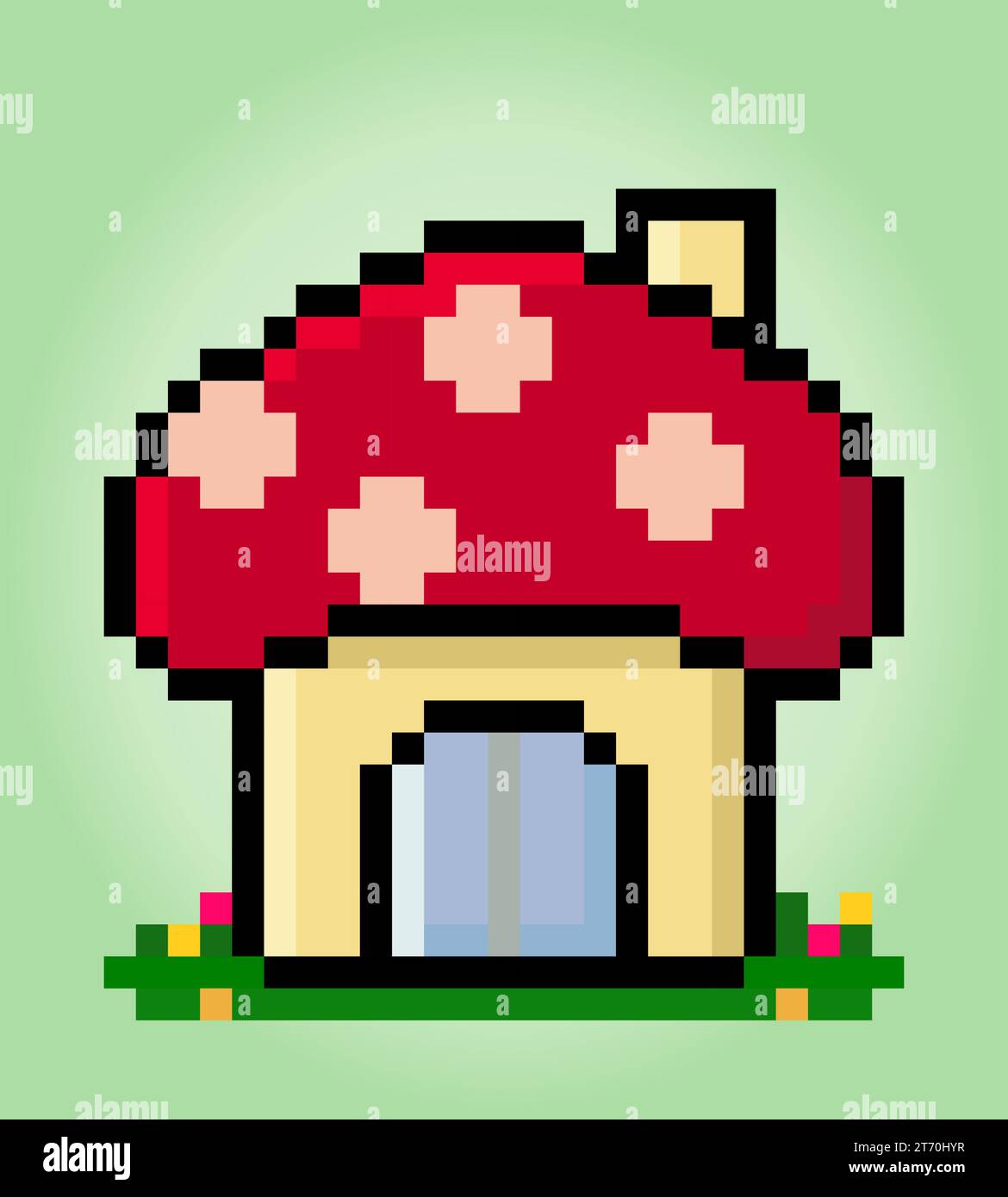 8 bit pixel mushroom house. Building for game assets and cross stitch ...