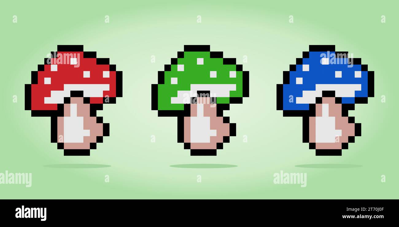 8 bit pixel mushroom icon. Plant for game assets and cross stitch ...