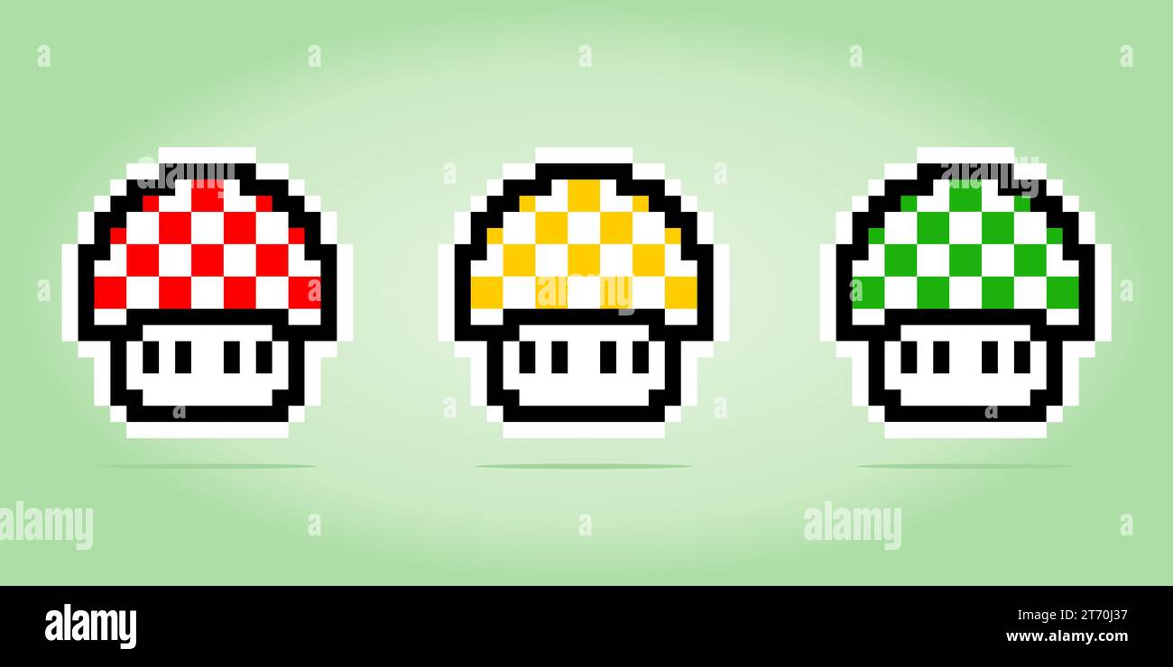 8 bit pixel mushroom icon. Plant for game assets and cross stitch ...