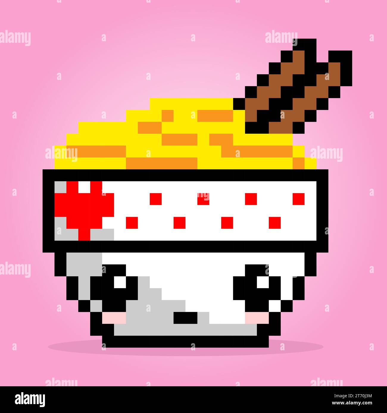 8 bit pixel of noodle on bowl. Doodle for game assets and cross stitch ...