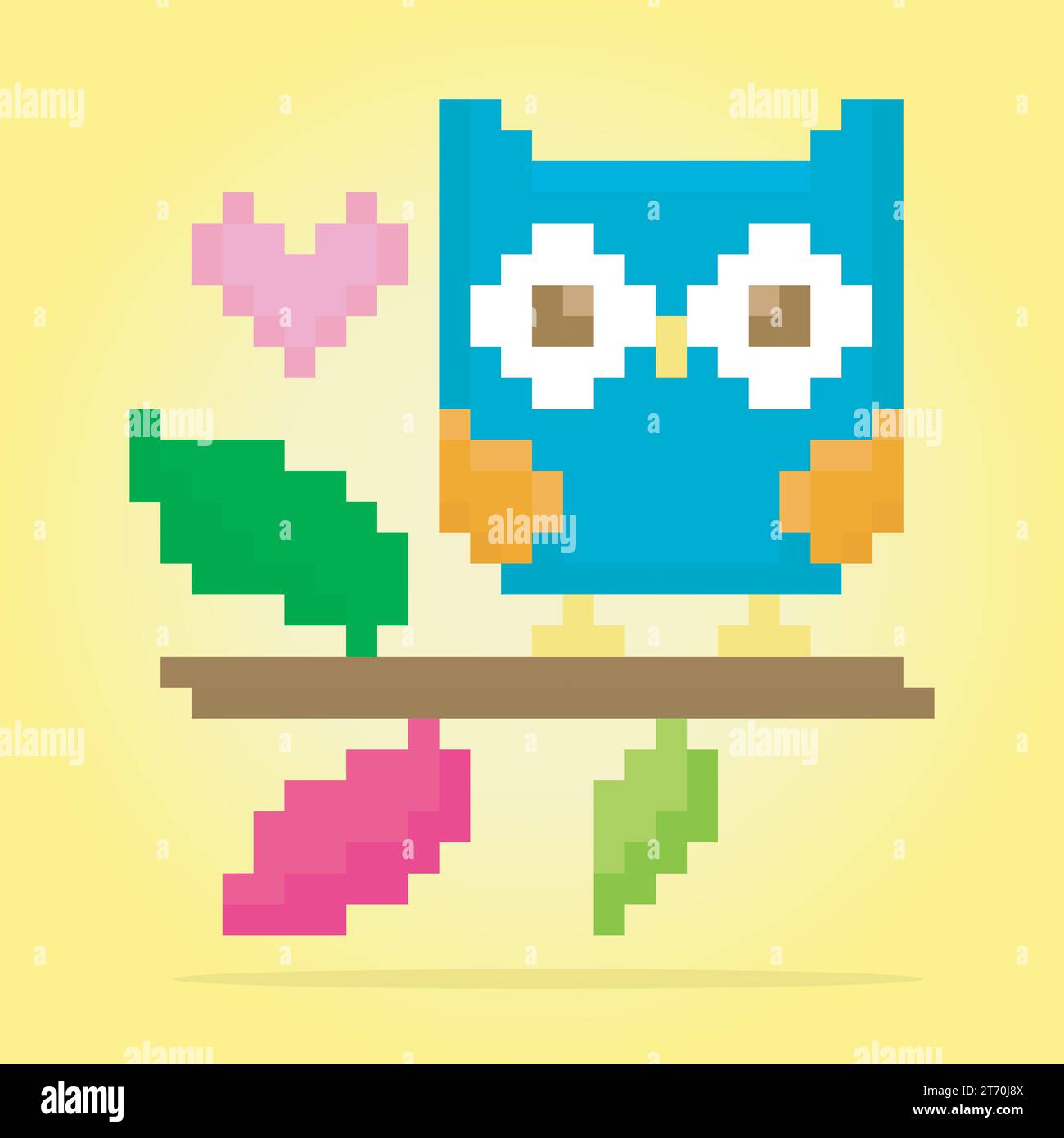 8 bit pixels owl on tree. Animals for game assets and cross stitch ...