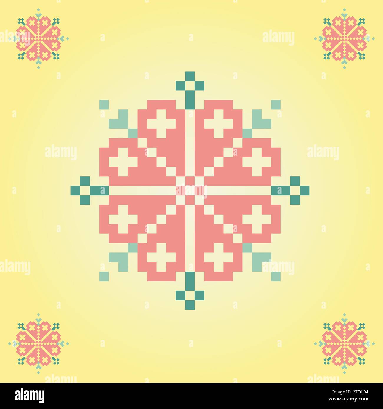 8 bit pixel ornament. Flower for game assets and cross stitch patterns ...