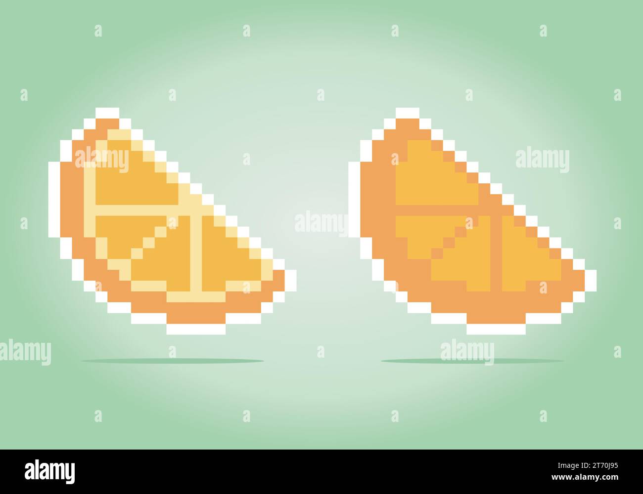 8 bit pixel orange slices. Citrus fruit for game assets and cross ...