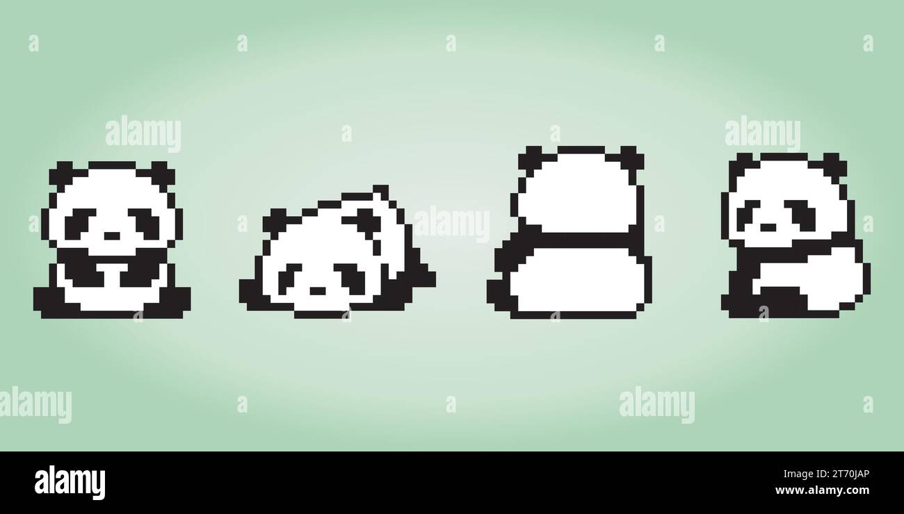 Pixel collection of 8 bit pandas. Animals for game assets and cross stitch patterns in vector ...