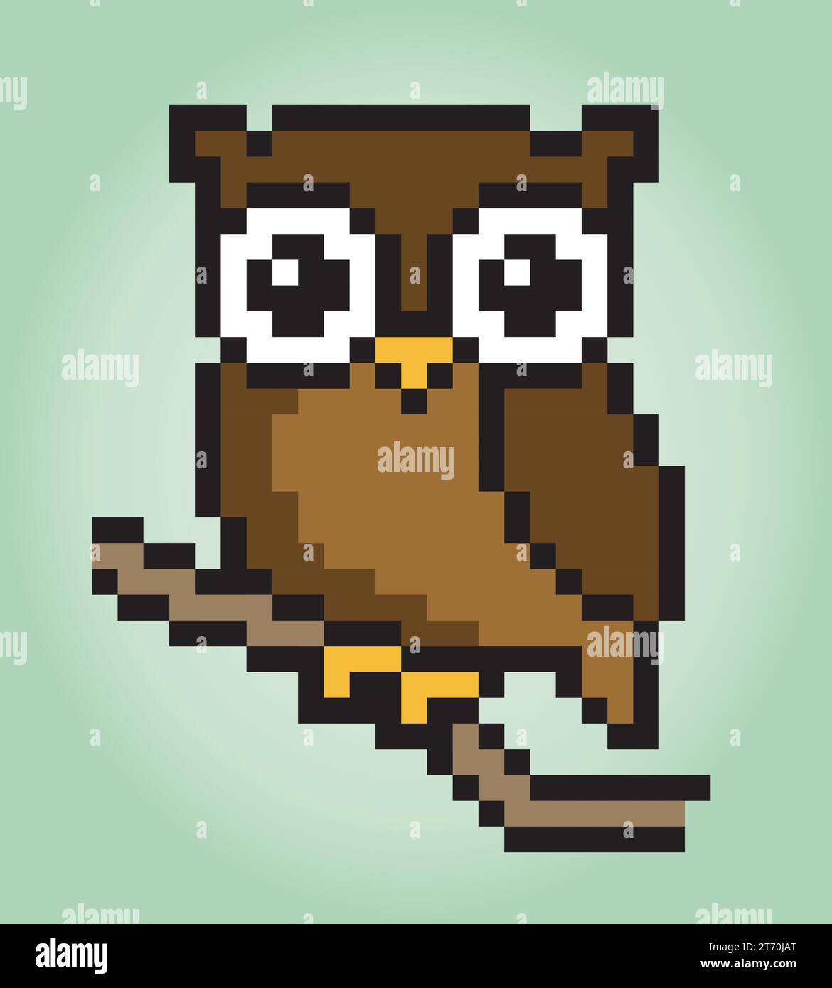 8 bit pixels owl on tree. Animals for game assets and cross stitch ...