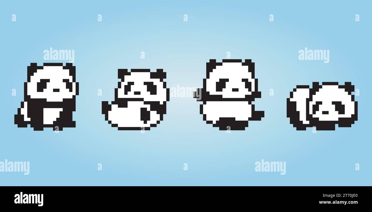Pixel collection of 8 bit pandas. Animals for game assets and cross ...