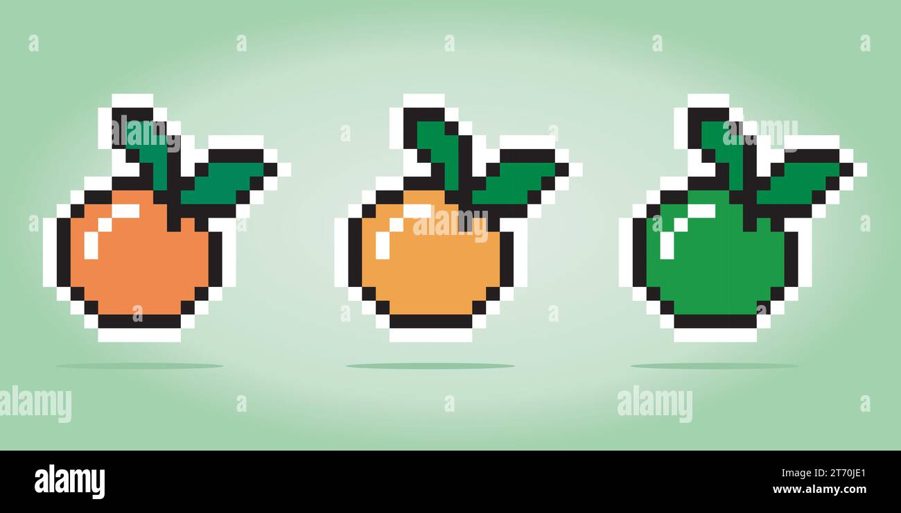 8 bit pixel of orange. Citrus Fruits for game assets and cross stitch ...