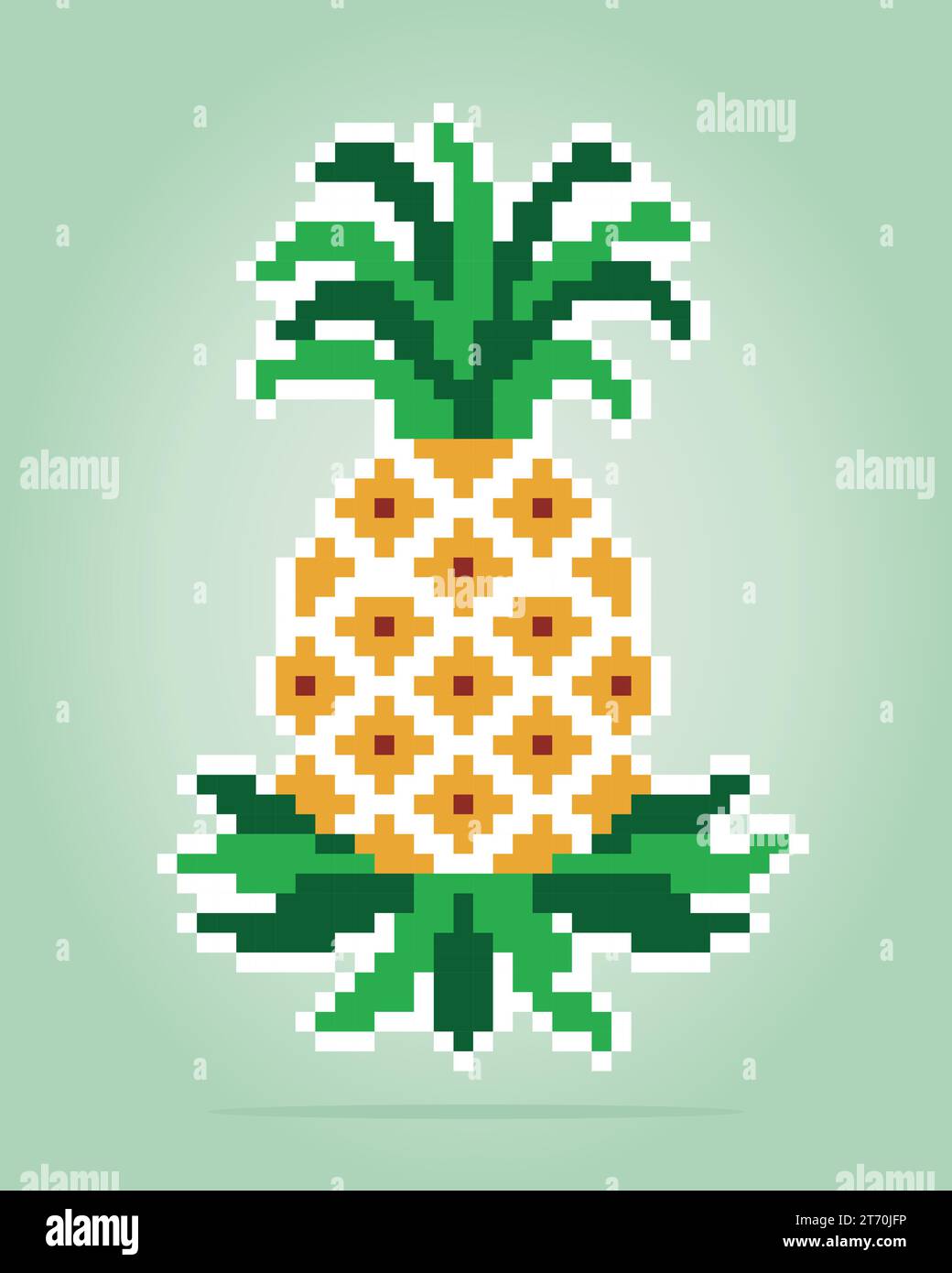 8 bit pixel of pineapples. Fruits for game assets and cross stitch ...