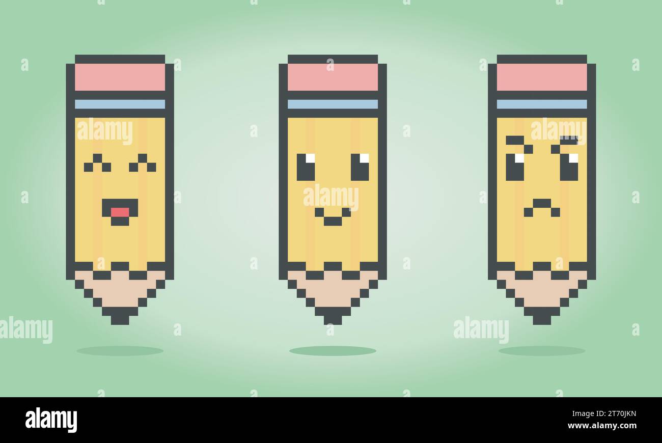 8 bit pixel emotion of pencil, for game assets and cross stitch ...