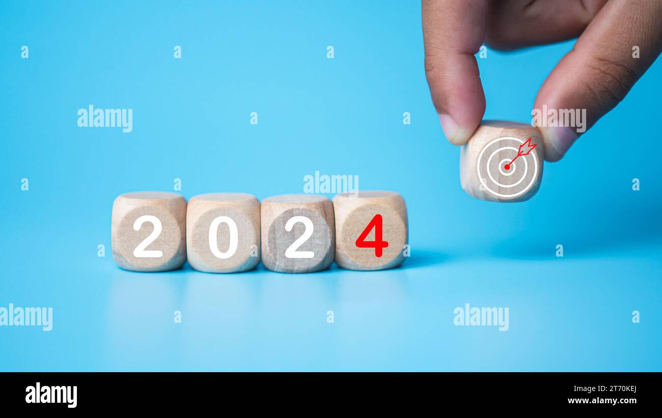 Wooden blocks lined up with the letters 2024. Represents the goal ...