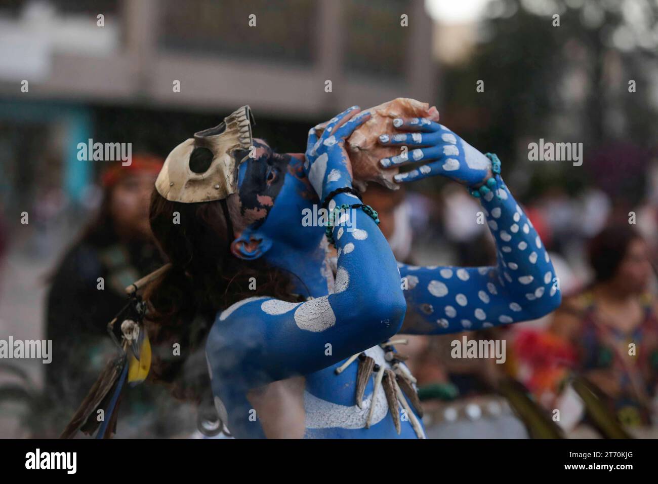 Mexico City, Mexico City, Mexico. 13th Nov, 2023. Aztec dancer playing ...