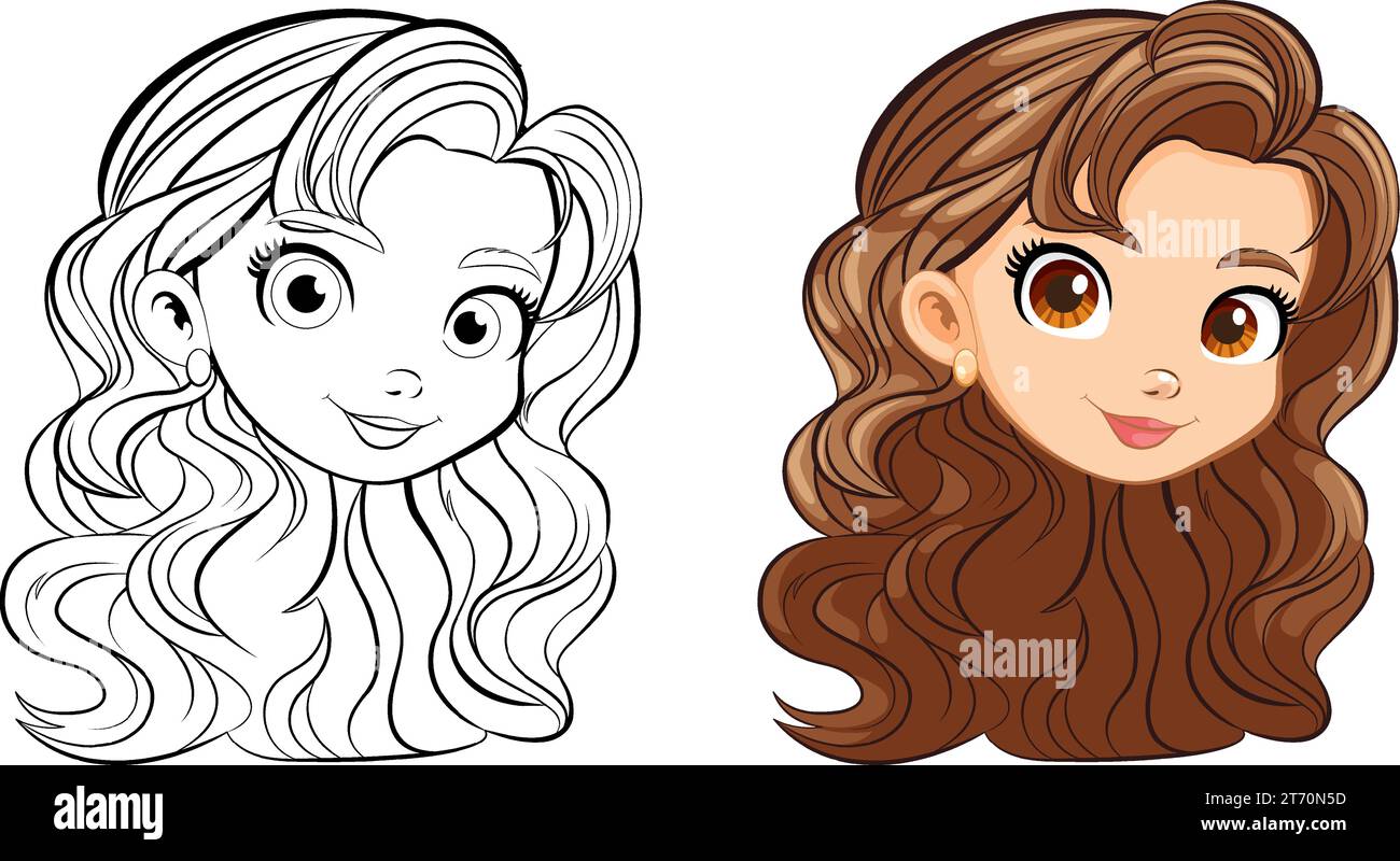 A doodle outline of a beautiful woman's face with long hair, ready for ...