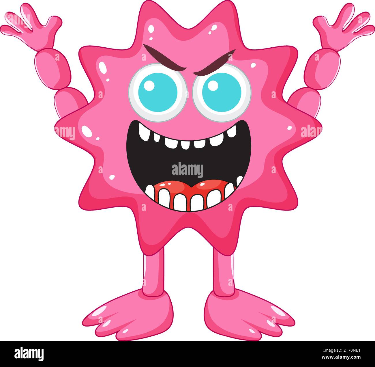 A vibrant vector cartoon character of a pink alien monster with spiky ...