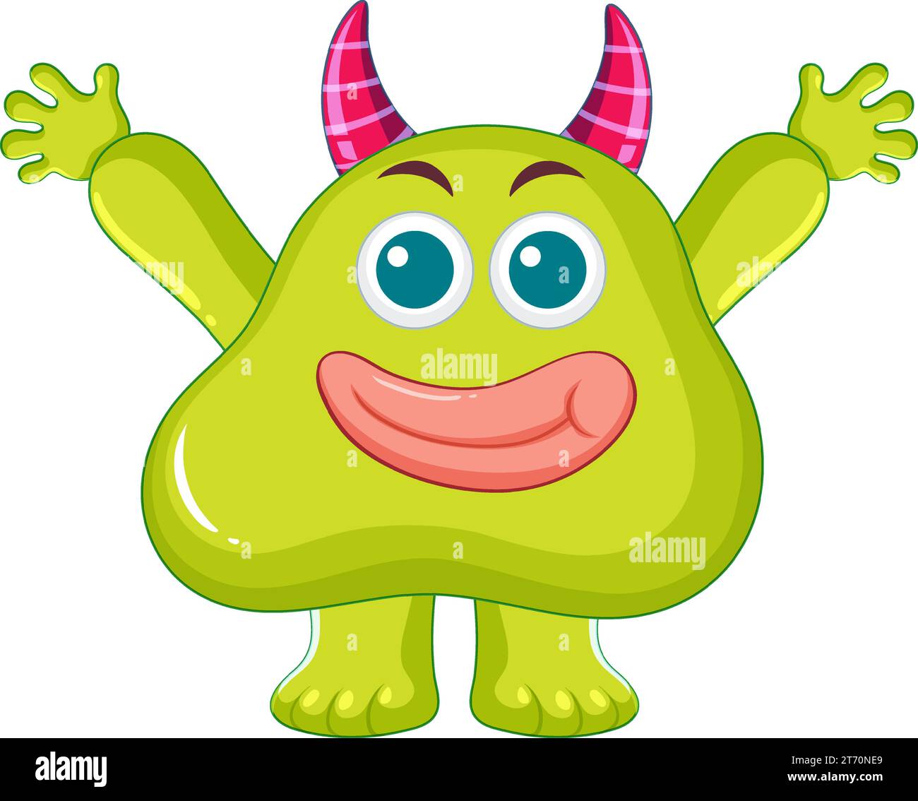 A cute and playful cartoon illustration of green alien monsters with ...