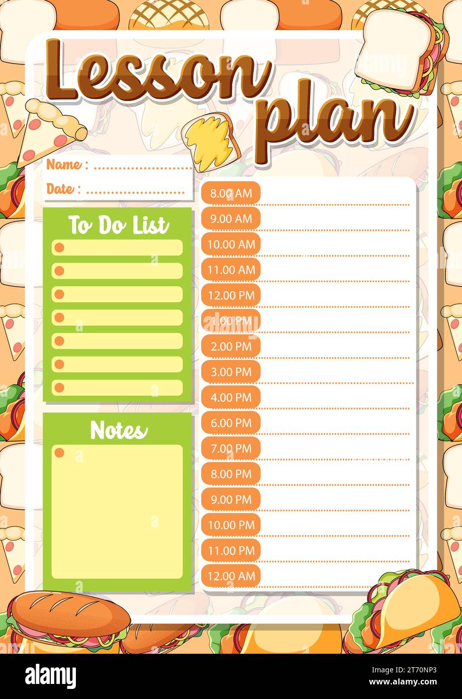 A vector cartoon illustration of a student's lesson plan and to-do list ...