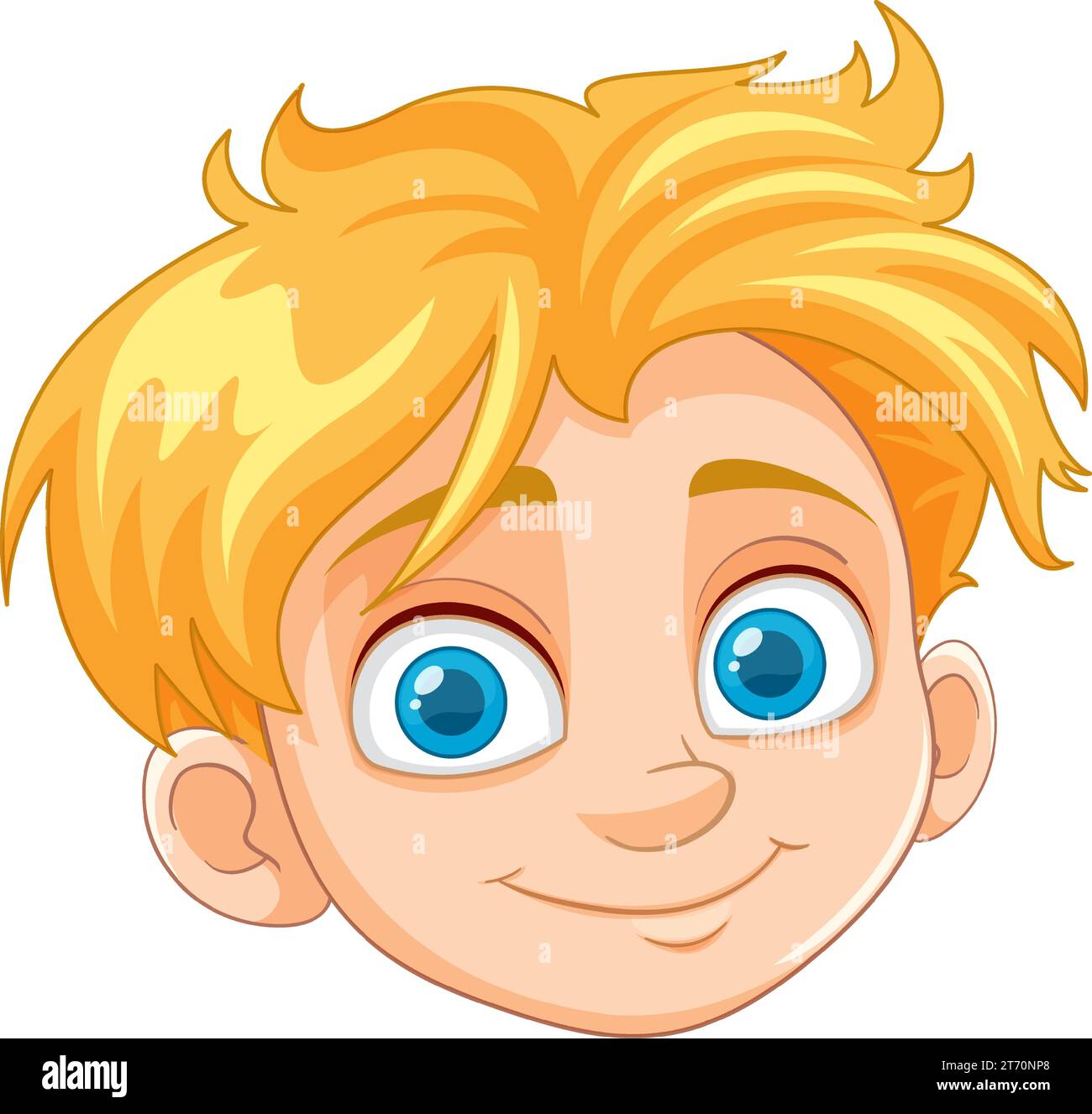 Vector cartoon illustration of a happy boy with yellow hair and blue ...
