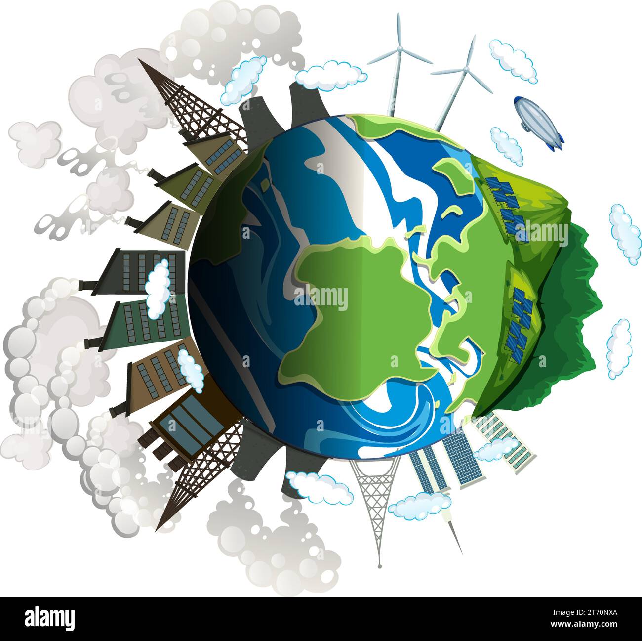 A cartoon illustration of Earth showing contrasting weather conditions ...