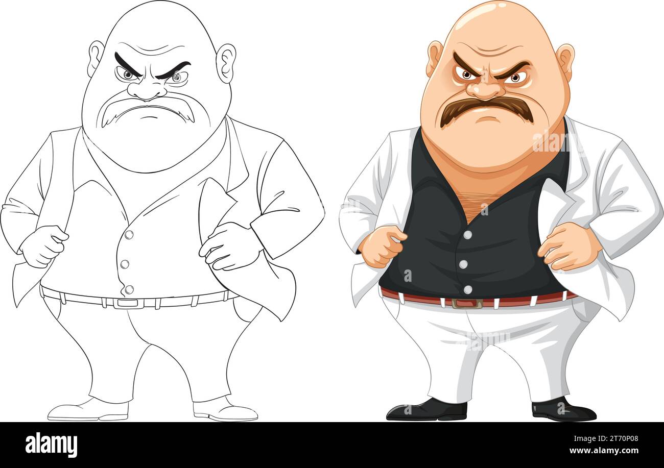 An isolated vector illustration of a grumpy middle-aged mafia man with ...
