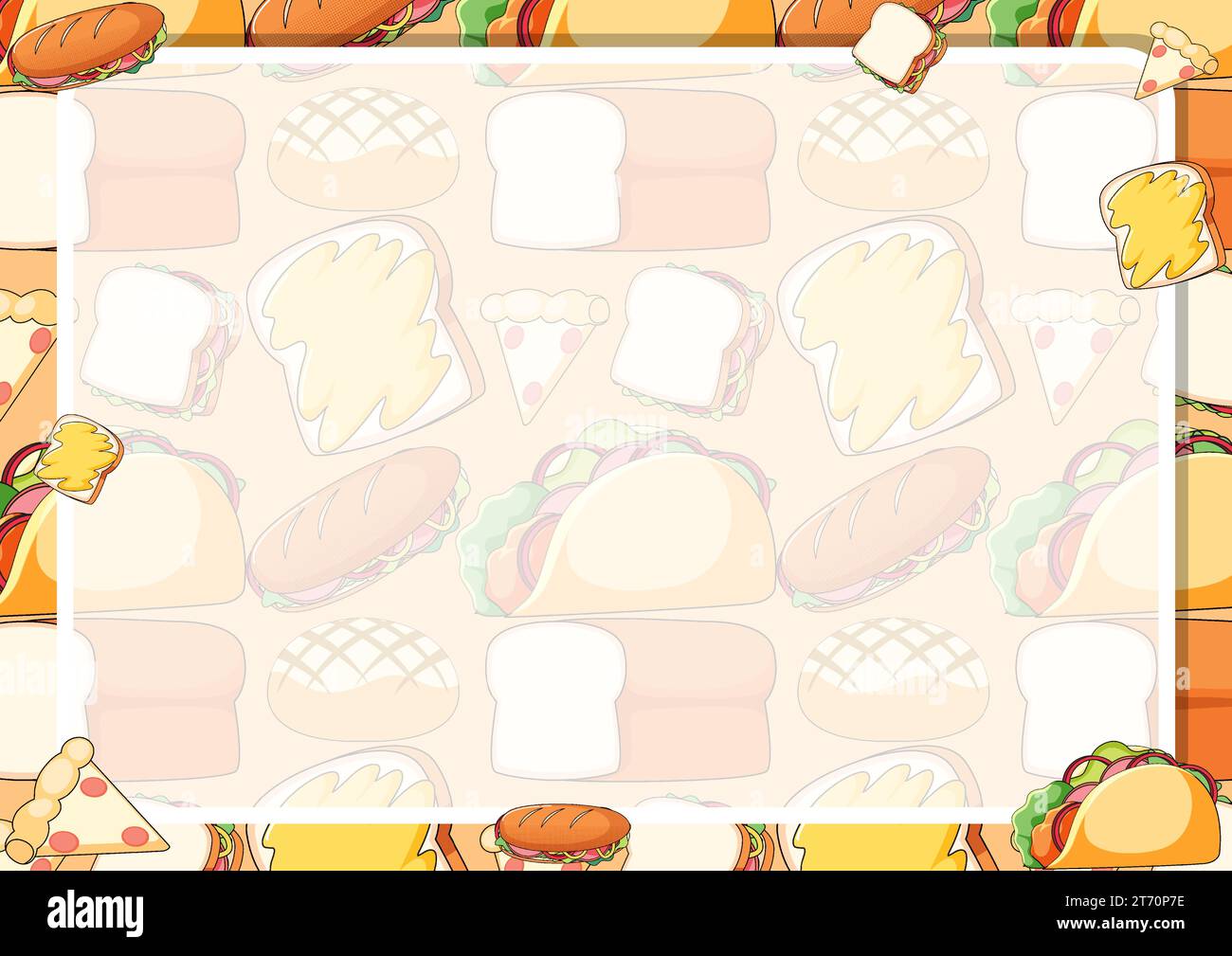 Vector cartoon illustration of a bakery product border template ...