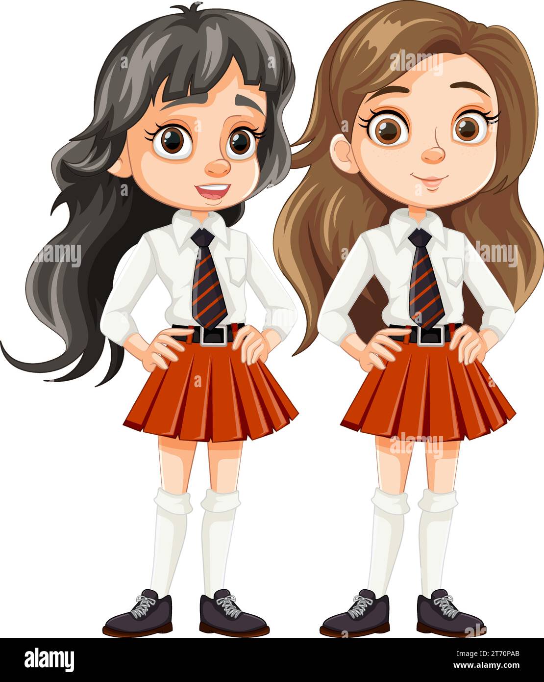 Adorable cartoon characters of two female friends in school uniforms ...