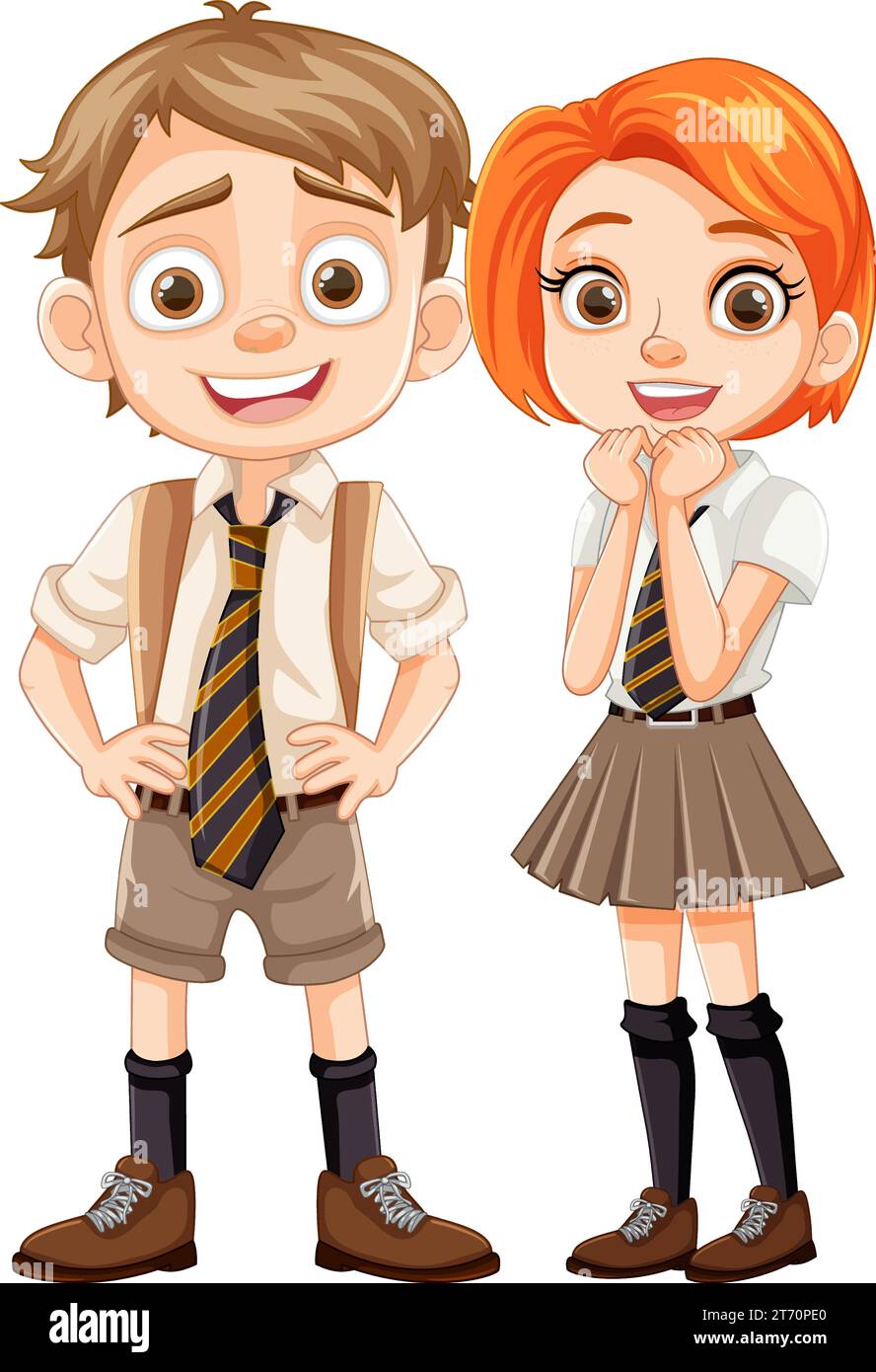 Vector illustration of two students, a boy and a girl, in school ...
