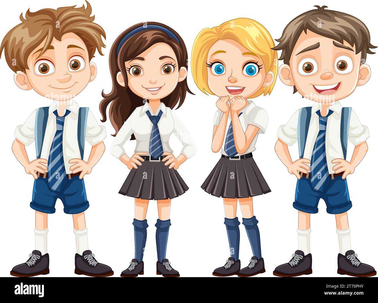 A lively group of students, both boys and girls, wearing school ...