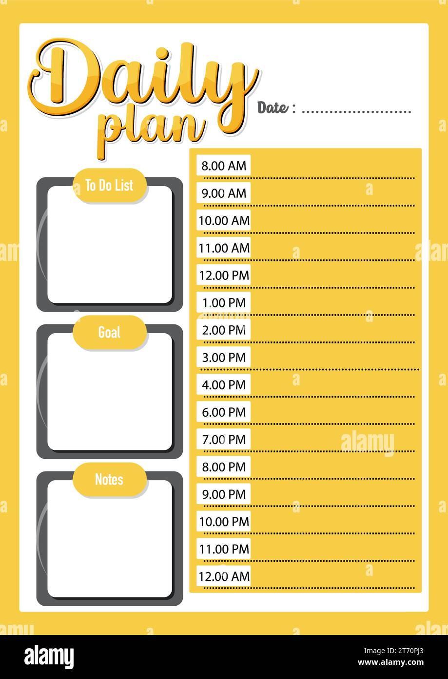 A vector cartoon illustration of a yellow lesson daily plan divided by ...