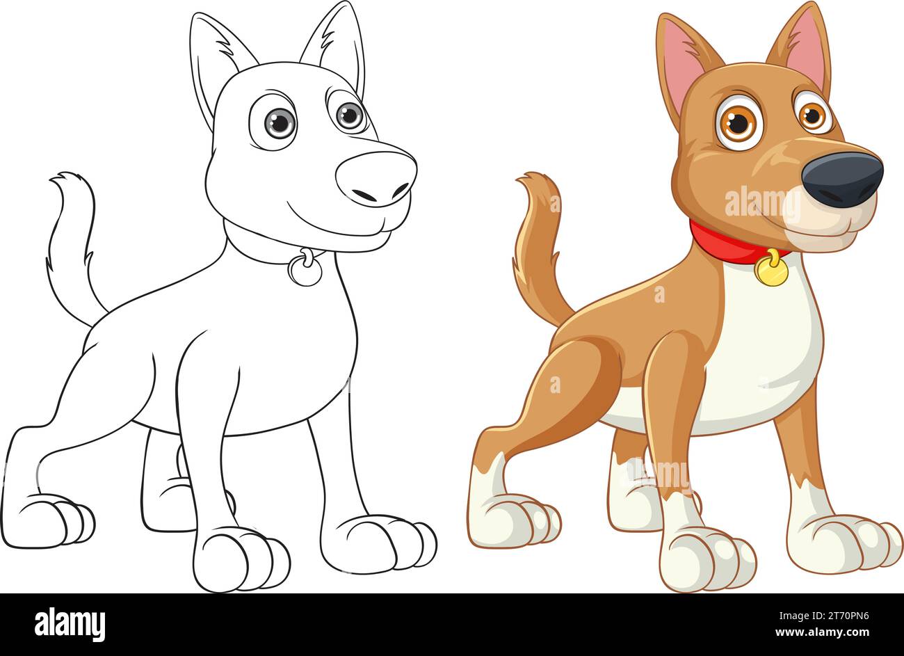 A lively cartoon illustration of a dog standing and wagging its tail ...