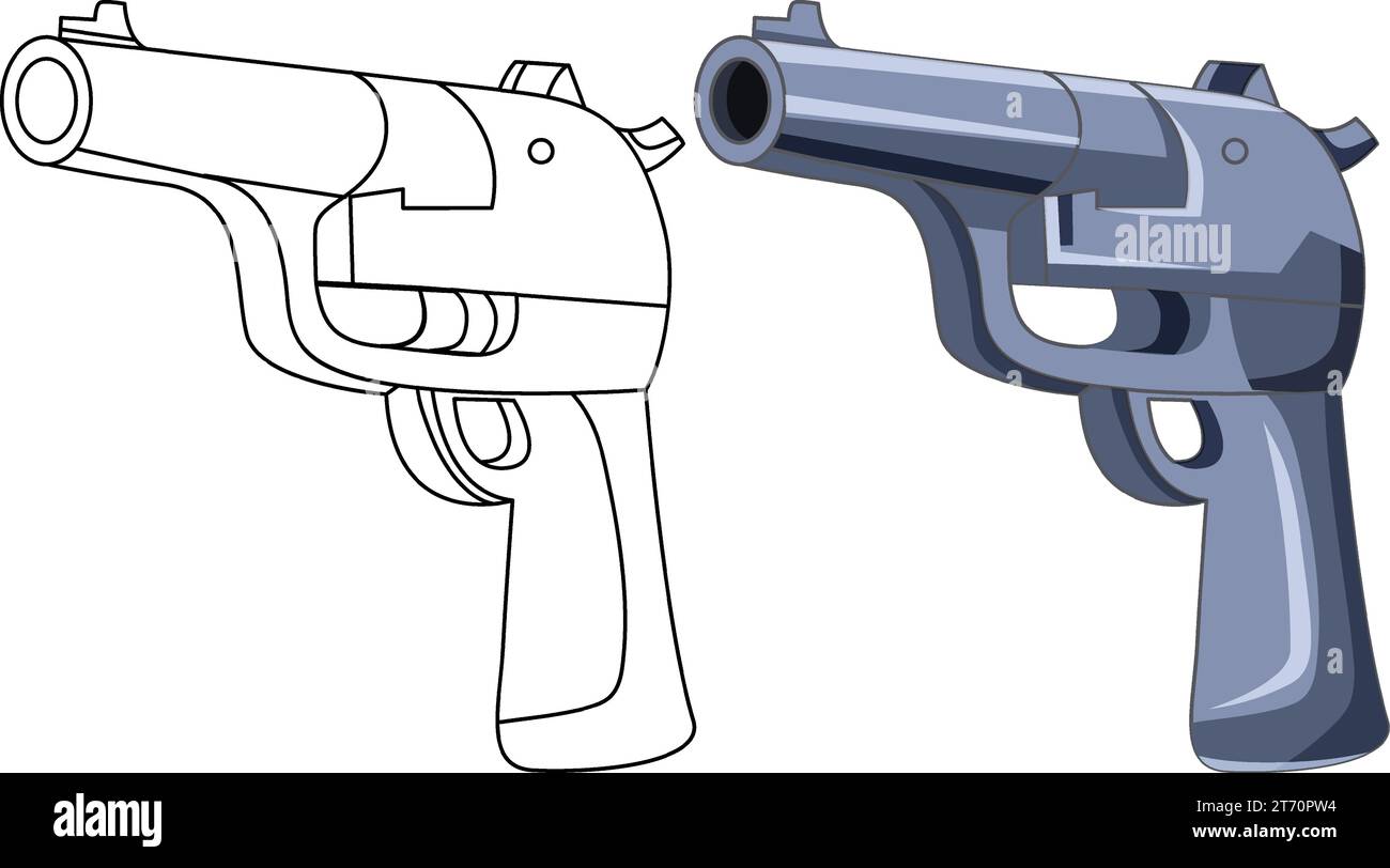 A vector cartoon gun illustration with a doodle outline for coloring ...