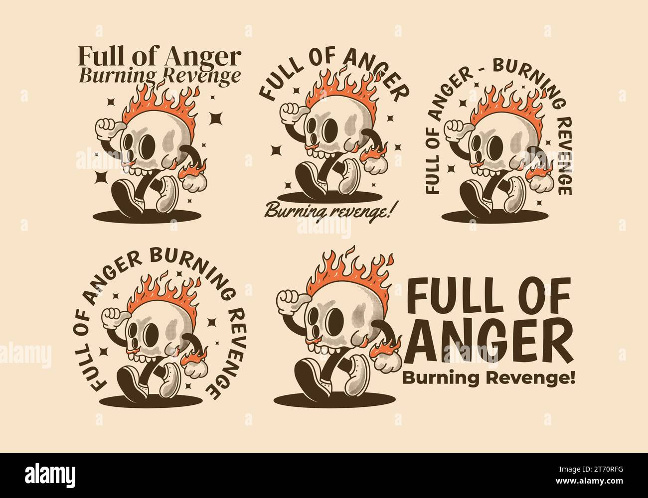 Full of anger, burning revenge. Vintage mascot character illustration ...