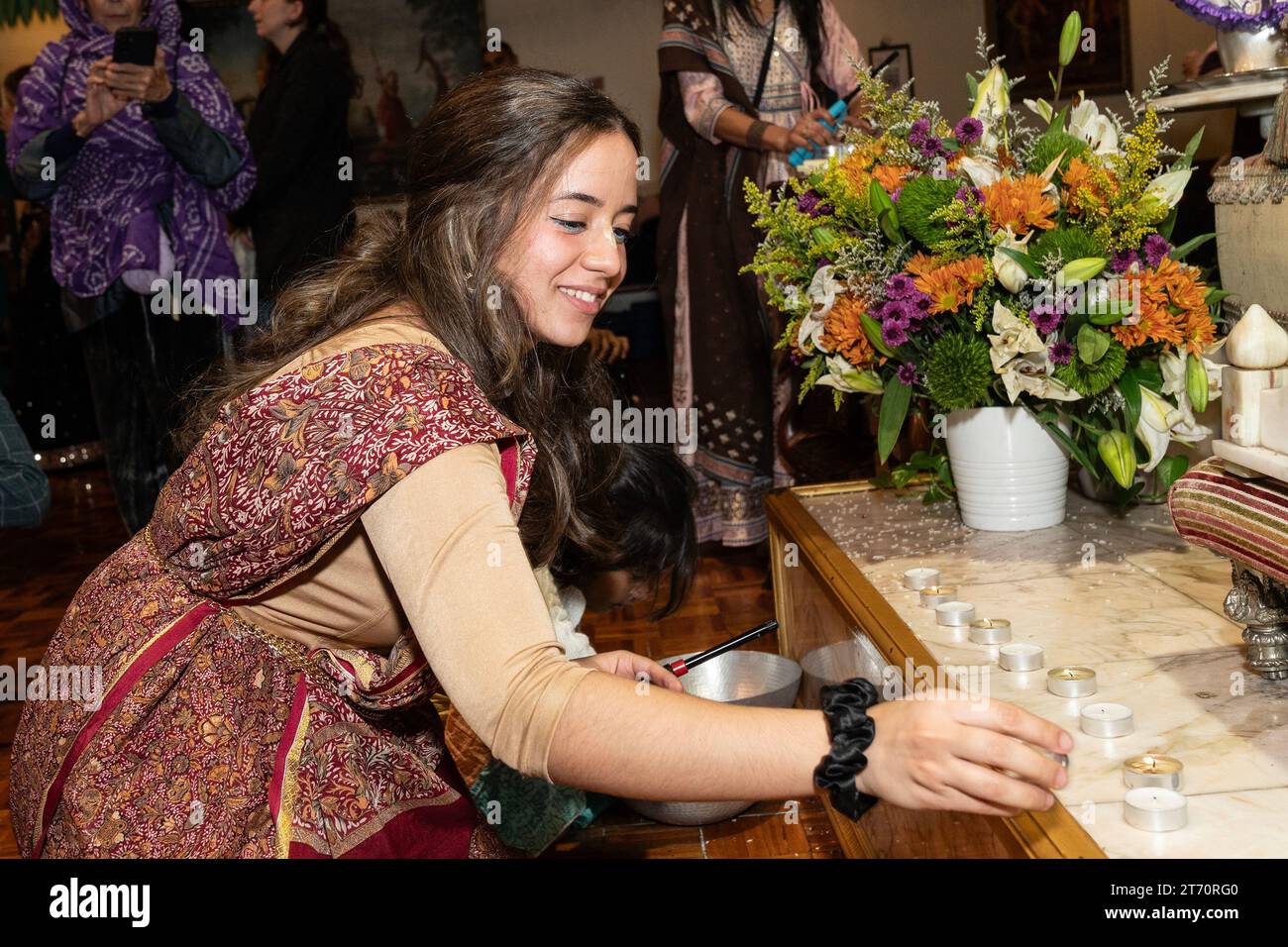 Atmosphere during Diwali celebration at Hare Krishna Center in Brooklyn ...