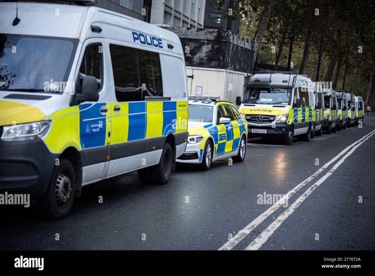 The Metropolitan Police vans are seen during the 2023 National Service ...
