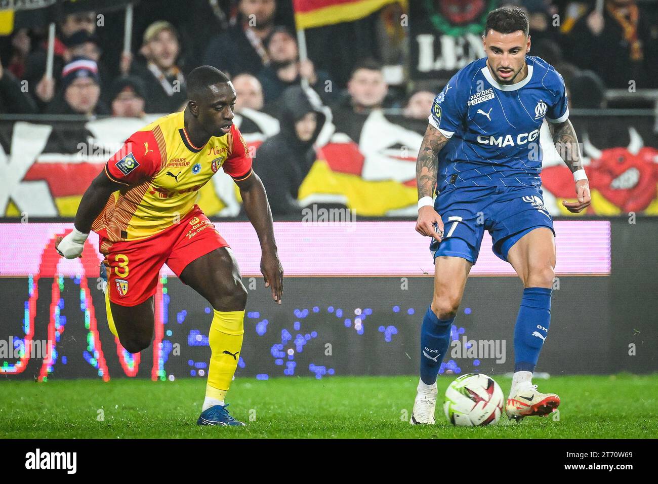 Deiver MACHADO of Lens and Jonathan CLAUSS of Marseille during the ...