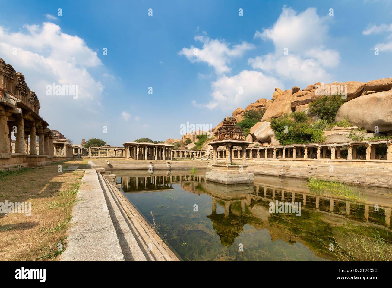 Ancient water reservoir known as the Pushkarani with medieval ...