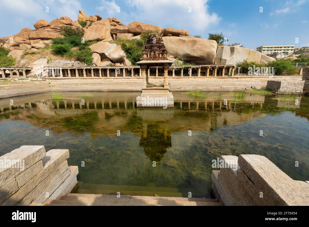 Ancient water reservoir known as the Pushkarani with medieval ...